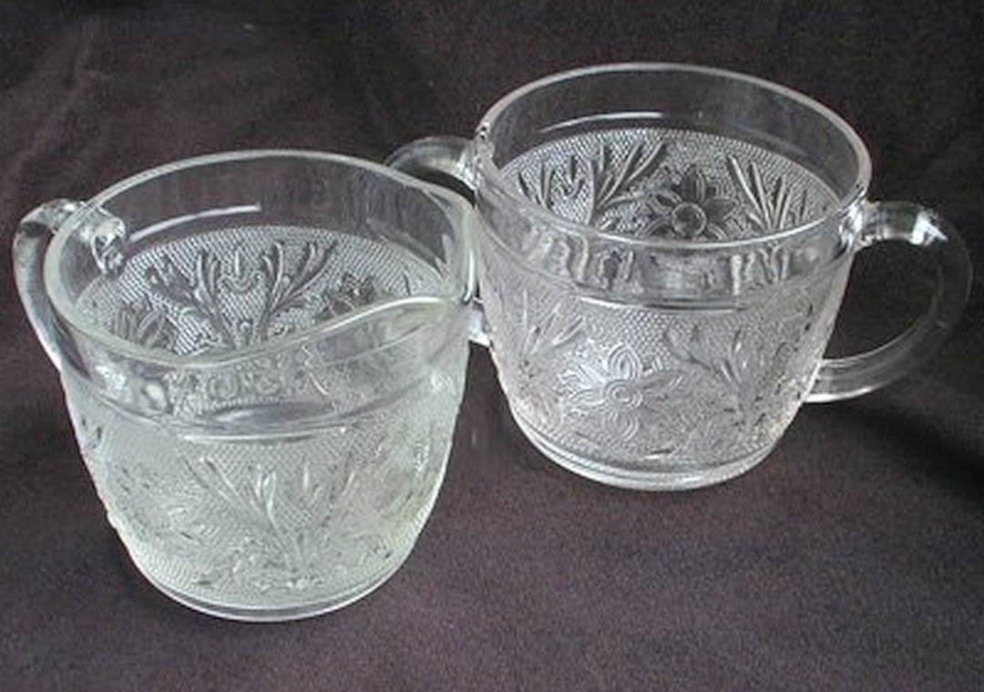Anchor Hocking Sandwich Glass Flower Branch Leaves Pattern Creamer ...