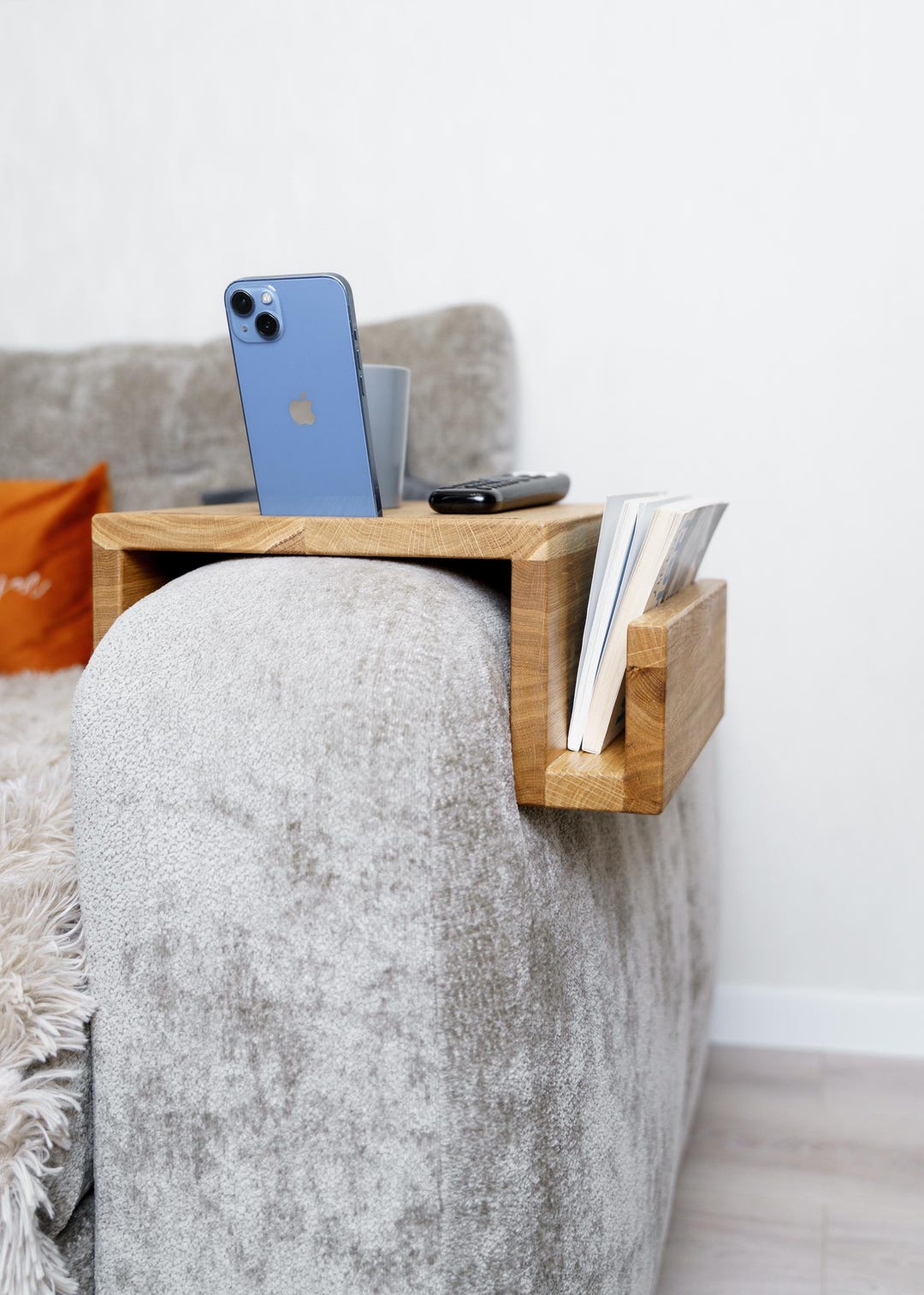 Modern Sofa Arm Table, Organic Wood Arm Rest Tray, Living Room Decor ...