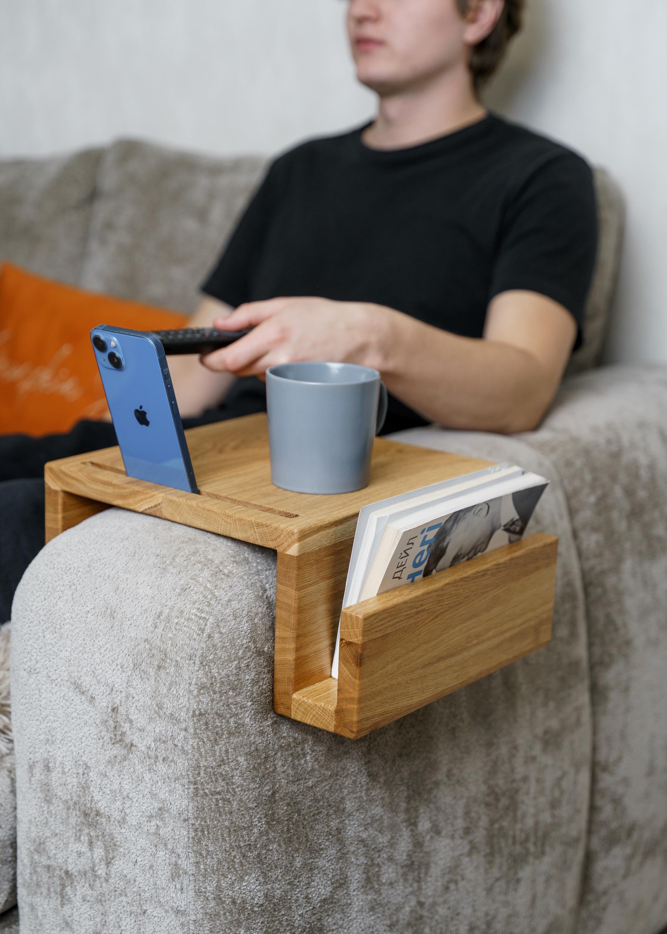 Couch Arm Rest Table With Phone Stand, Custom Living Room Furniture ...