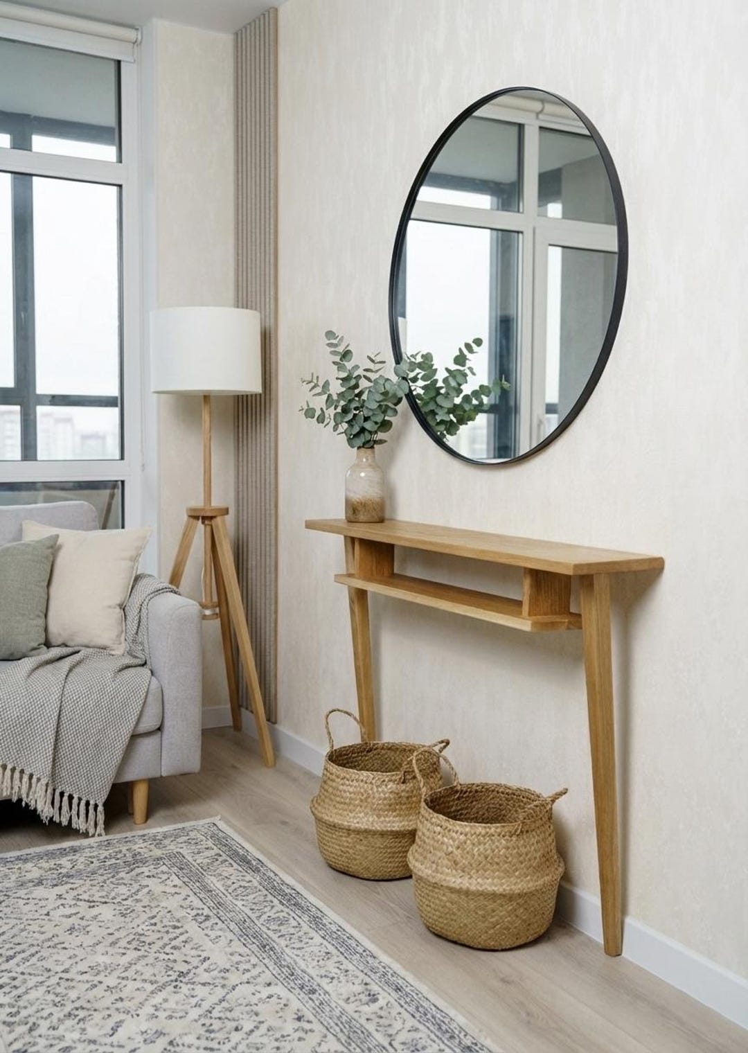 Solid Wood Console Table for Entryway, Slim Hallway Table, Japandi ...