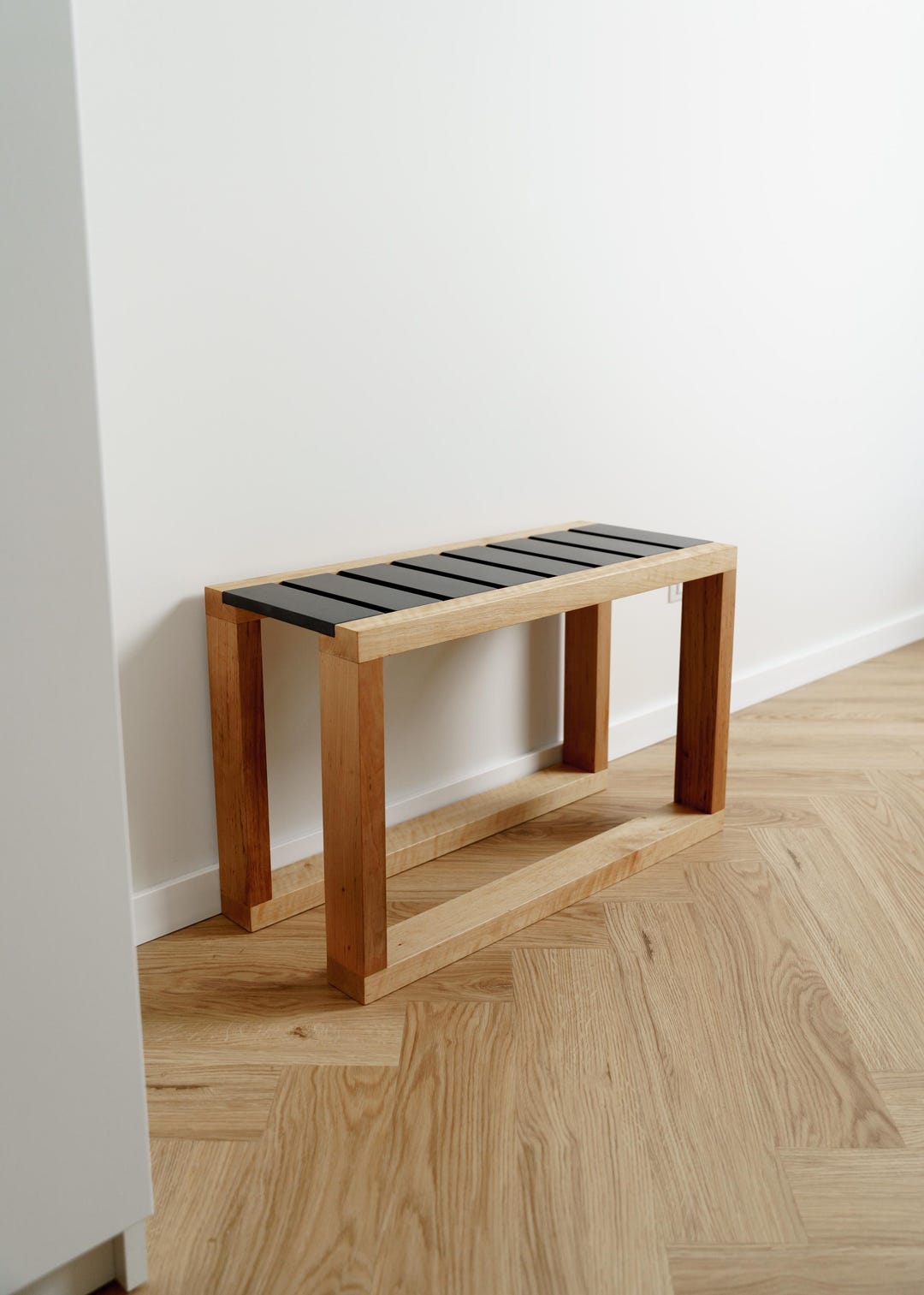 Modern Oak Wood Bench, Minimalist Entryway Furniture, Housewarming Gift ...