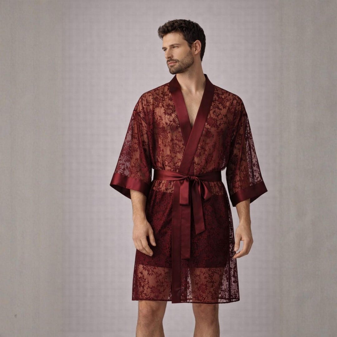 Relaxed Fit Robe and Kaftans for Men Burgundy– T Sheer Loungewear ...