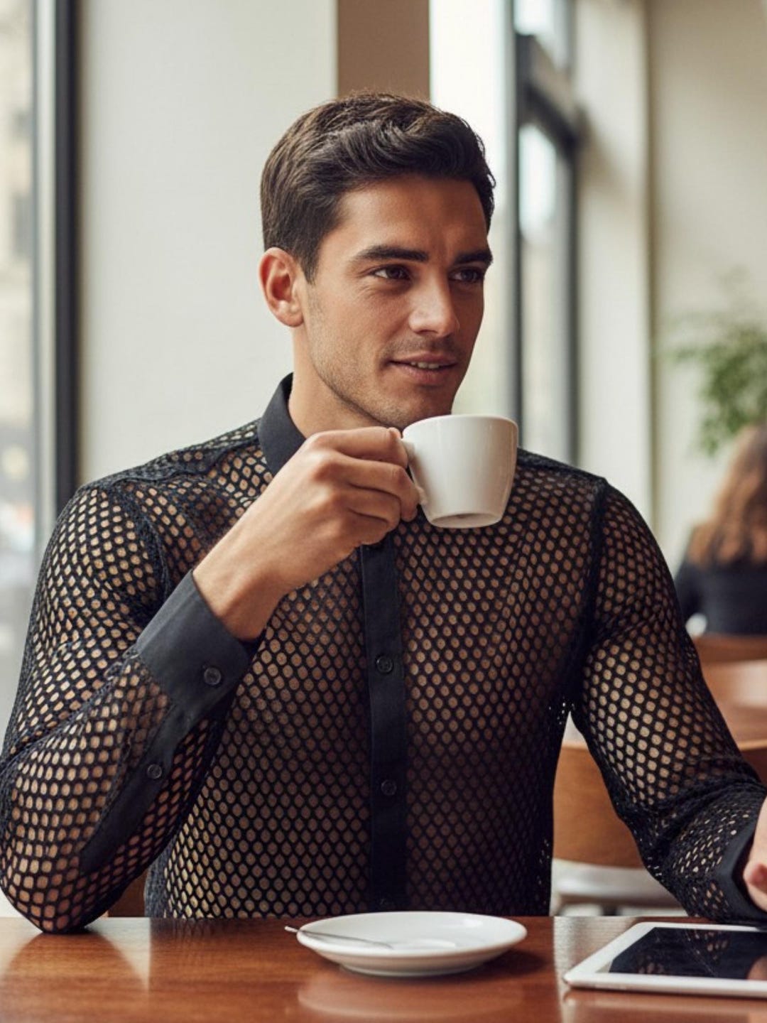 Mesh Shirt for Men Slim Fit – Modern Sheer Button up - Elegant See - Etsy
