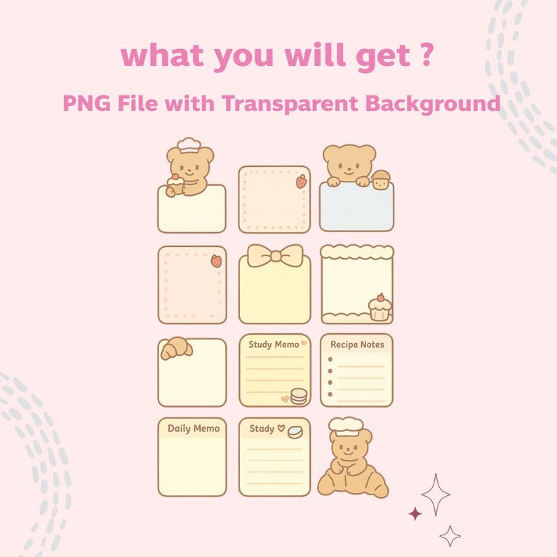 Kawaii Teddy Bear Digital Sticky Notes | Pastel Memo Set (A4) - Etsy