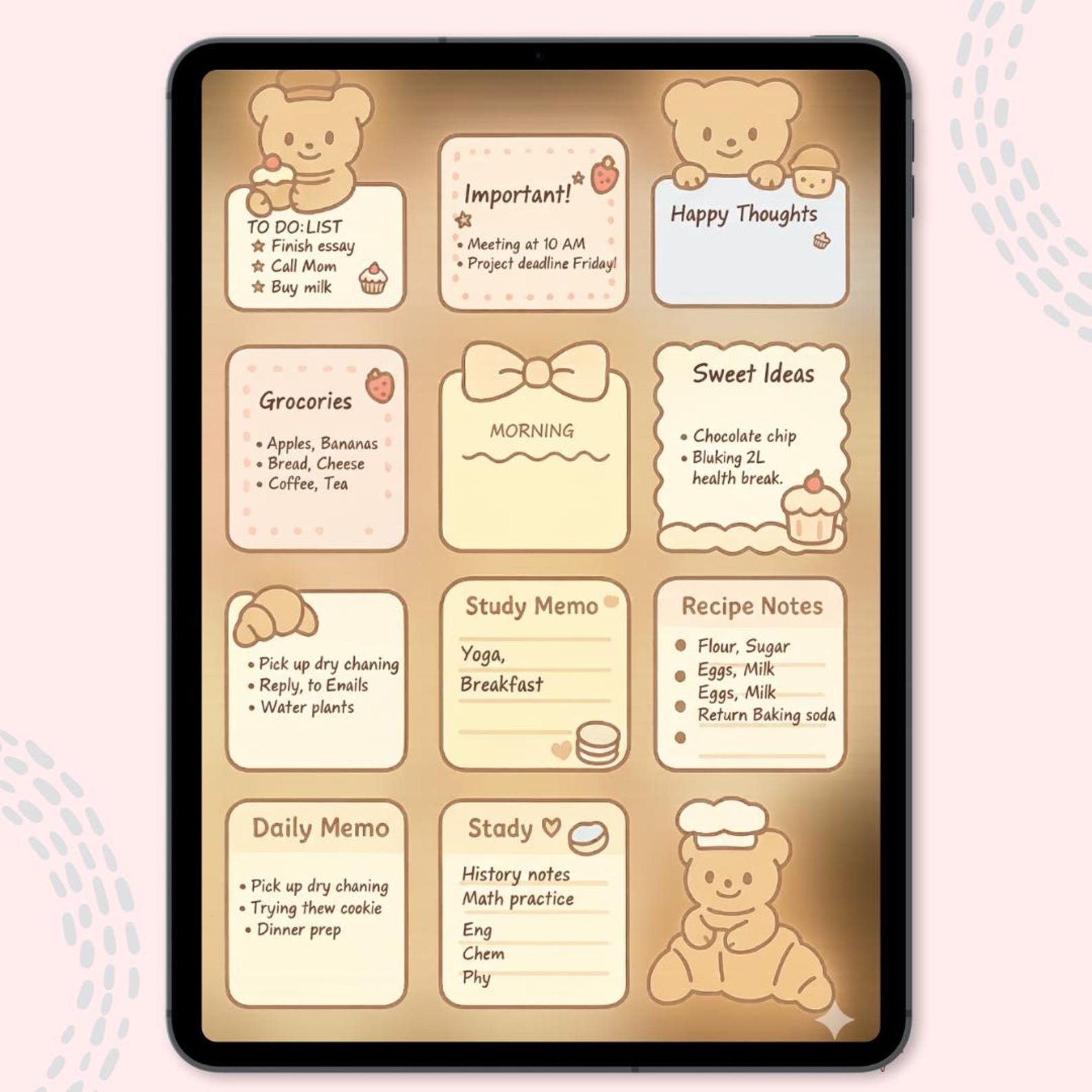 Kawaii Teddy Bear Digital Sticky Notes | Pastel Memo Set (A4) - Etsy Canada