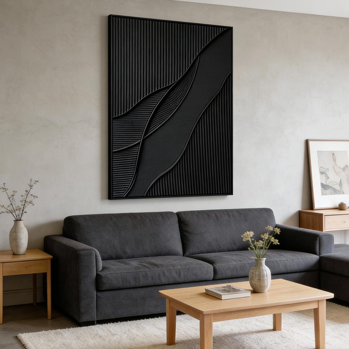 Black Modern Textured Wall Art, Modern 3D Textured Design, Minimalist ...