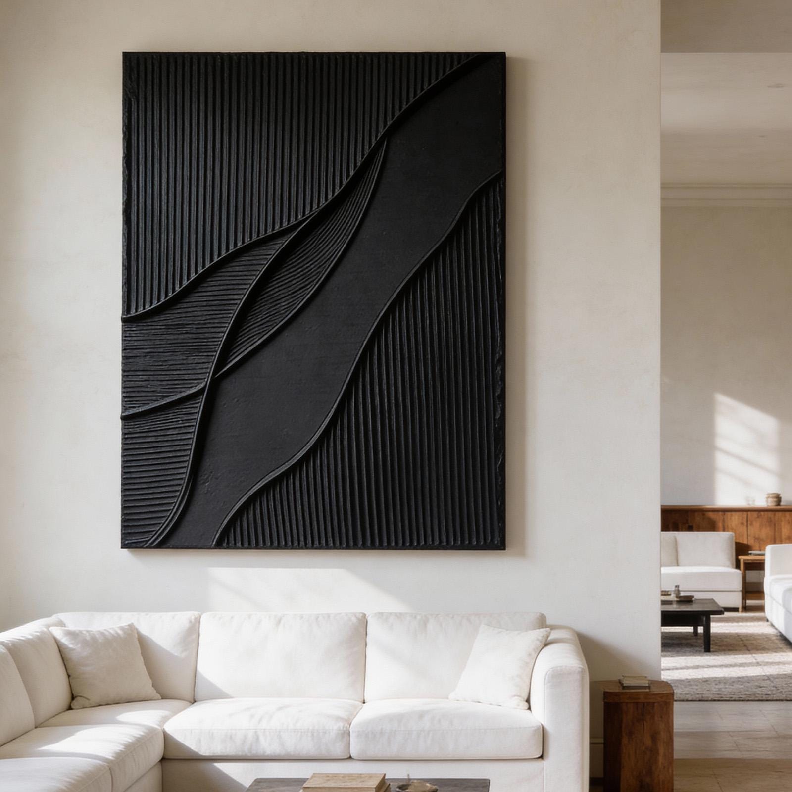 Black Modern Textured Wall Art, Modern 3D Textured Design, Minimalist ...