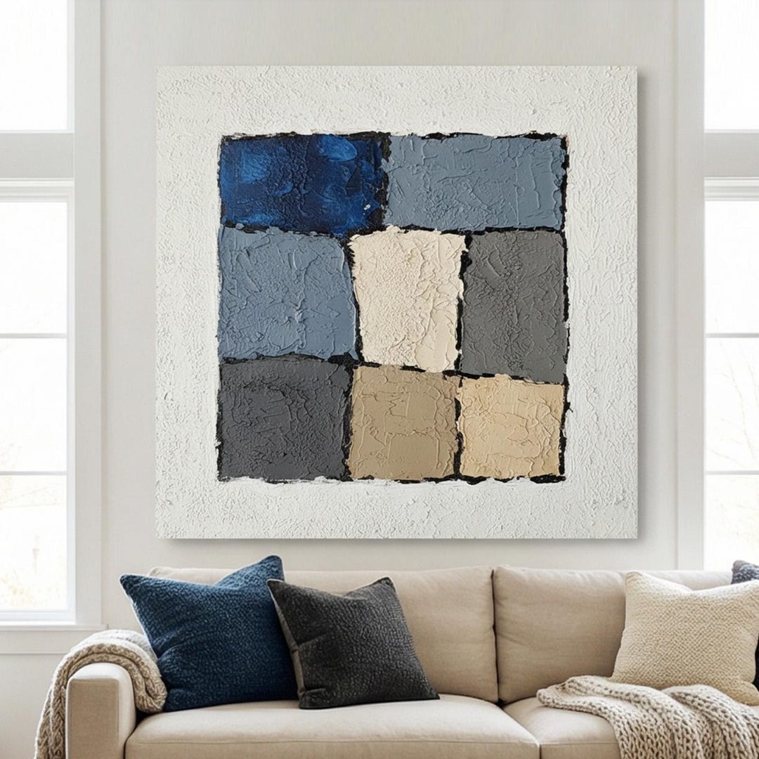 Blue Minimalist Painting, Blue Wall Art, Blue Canvas Painting, Blue ...