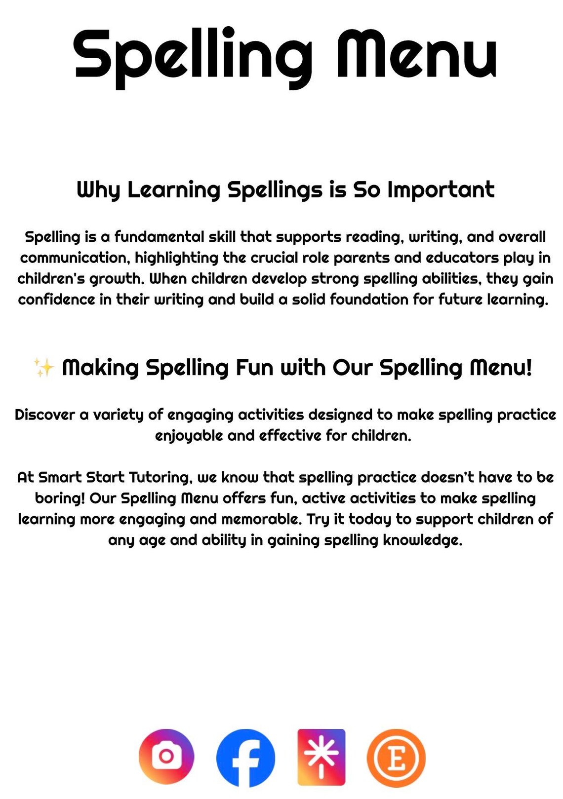 Spelling Menu - Learn Spellings the FUN Way. - Etsy