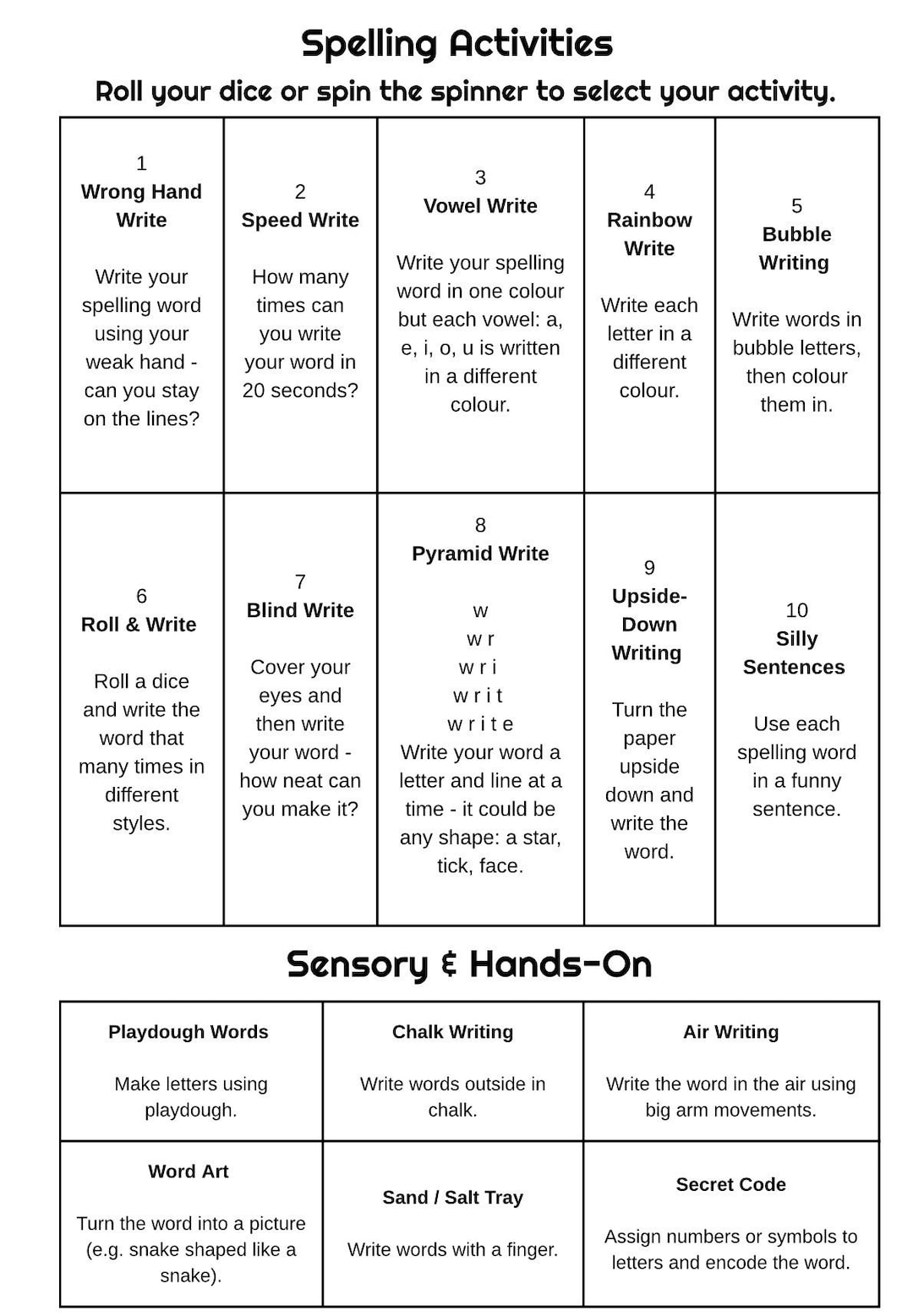 Spelling Menu - Learn Spellings the FUN Way. - Etsy
