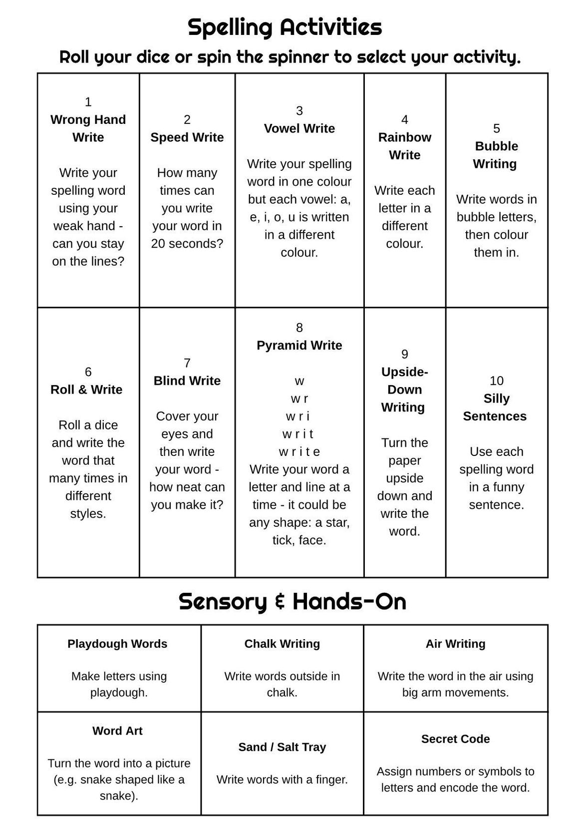 Spelling Menu - Learn Spellings the FUN Way. - Etsy