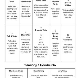 Spelling Menu - Learn Spellings the FUN Way. - Etsy