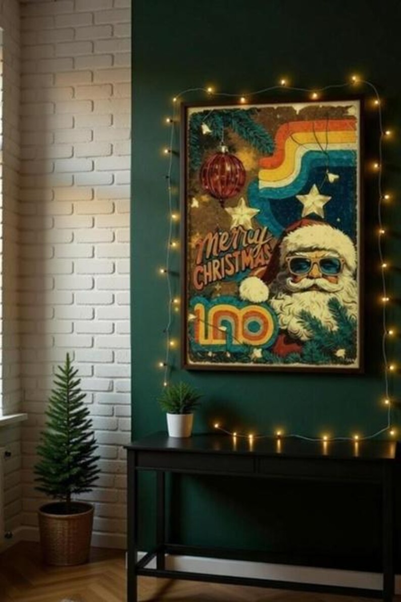 70s Retro Christmas Poster, Groovy Santa Claus Wall Art, Vintage Merry ...