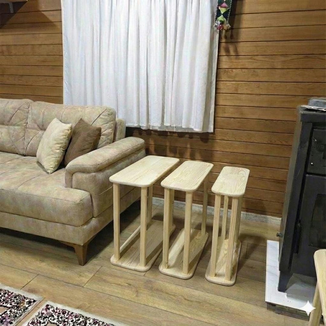 Pine Wood Narrow Side Table, Slim Couch End Table, Skinny Sofa Table ...