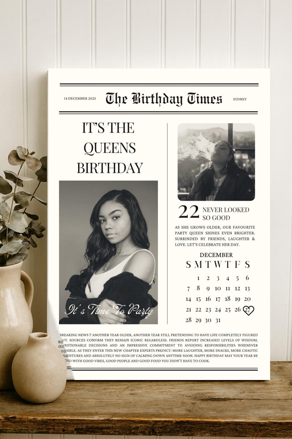 Custom Birthday Newspaper Poster | Vintage Front Page (digital PDF) - Etsy