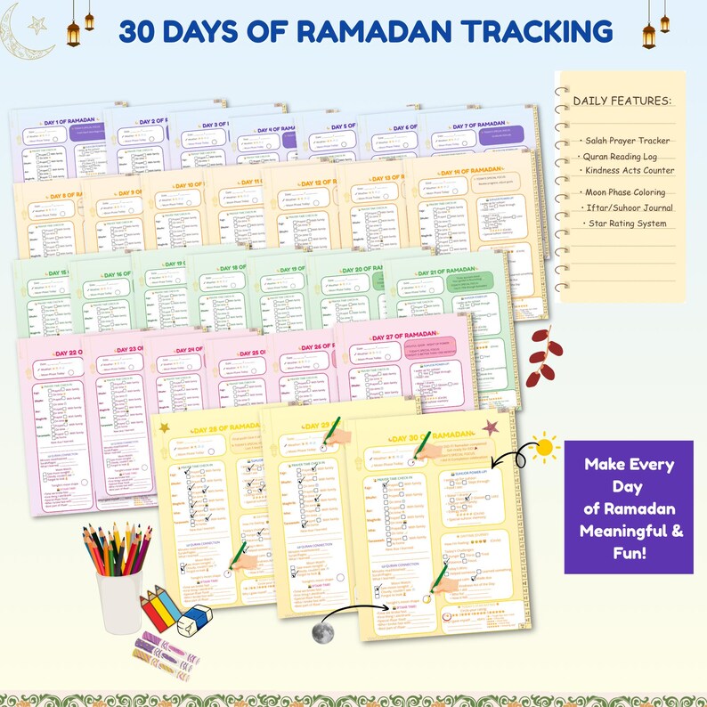 2026 Digital Printable Ramadan Planner for Kids | Eid Countdown, Moon ...