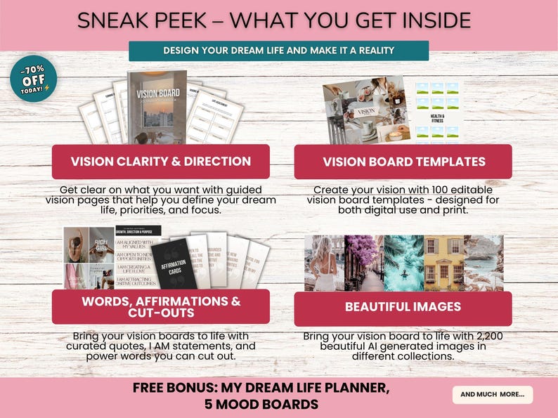 2026 Vision Dream Board Bundle Printable, Editable Vision Board ...