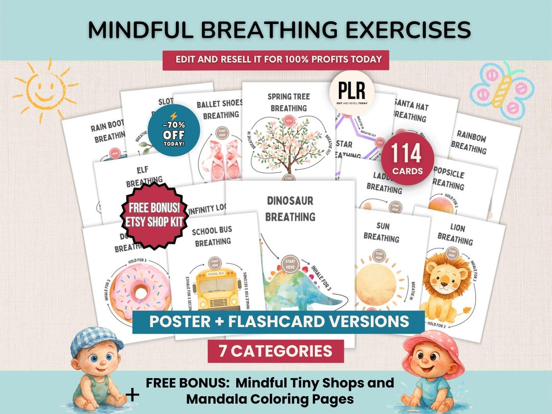 Mindful Breathing Exercises for Kids Canva Templates PLR, Calm Down ...