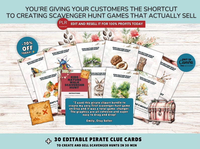 Pirate Scavenger Hunt Clipart Pack PNG, Editable Canva Templates ...