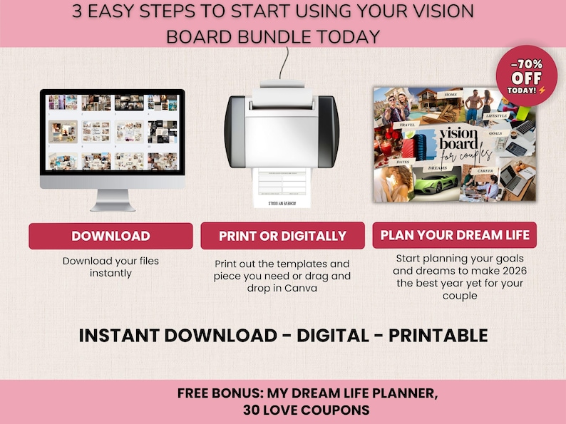 Couples Vision Board Kit Printable, 50 Valentine Date Night Ideas for ...