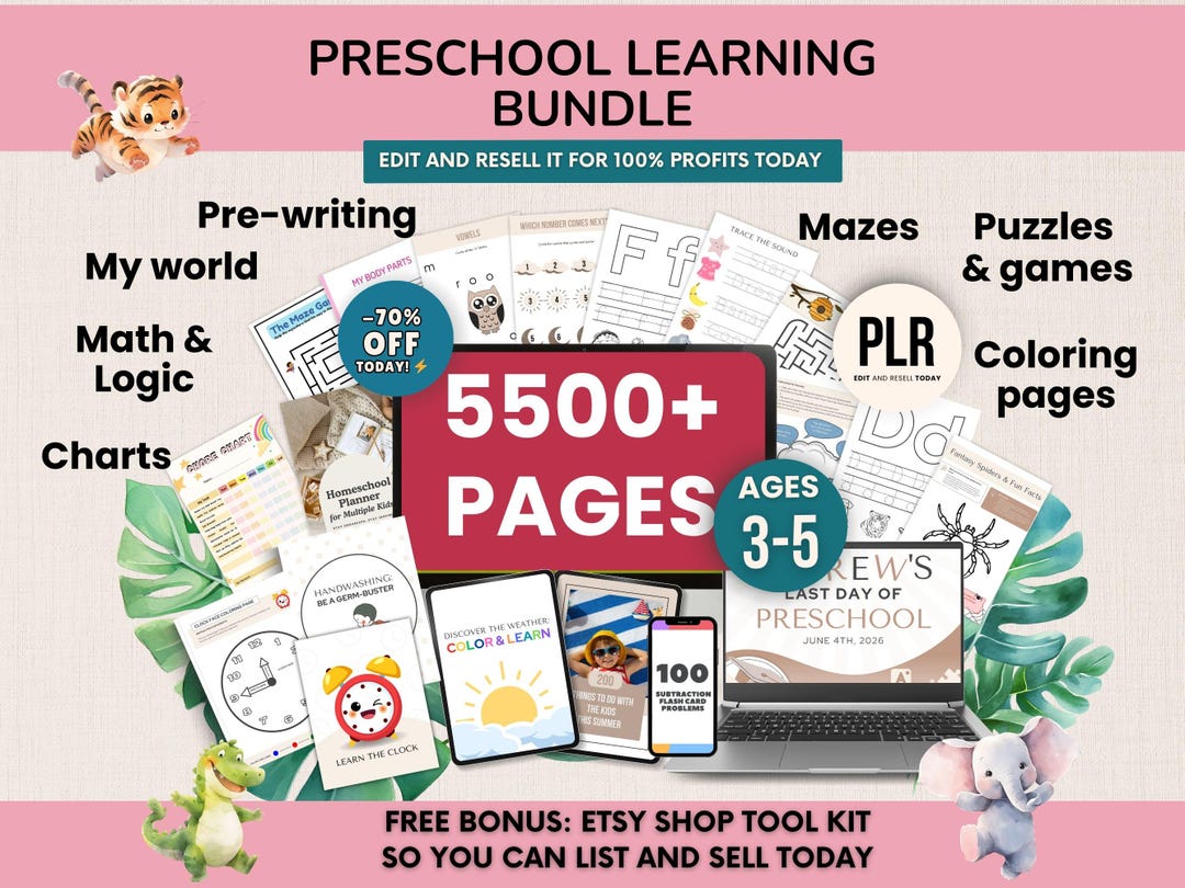 Kids Activities PLR Learning Printable Bundle, Worksheets Ages 3-5 ...
