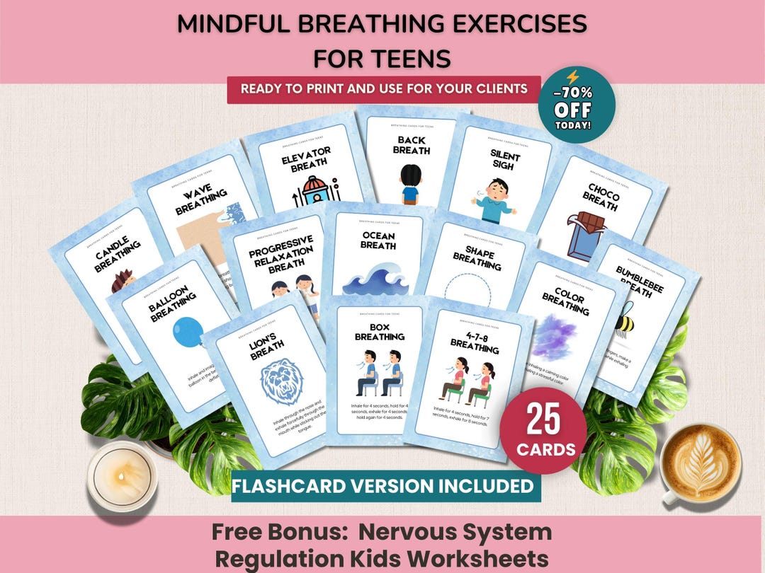 Mindful Breathing Exercises for Teen Printable, Calm Down Breathing ...