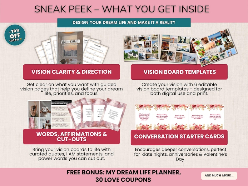 Couples Vision Board Kit Printable, 50 Valentine Date Night Ideas for ...