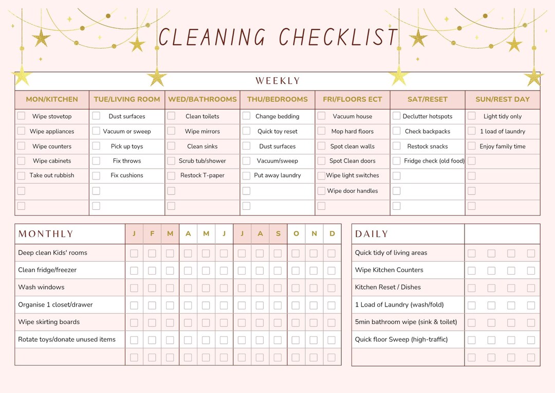 Cleaning Schedule Checklist, Home Routine (digital Download) - Etsy