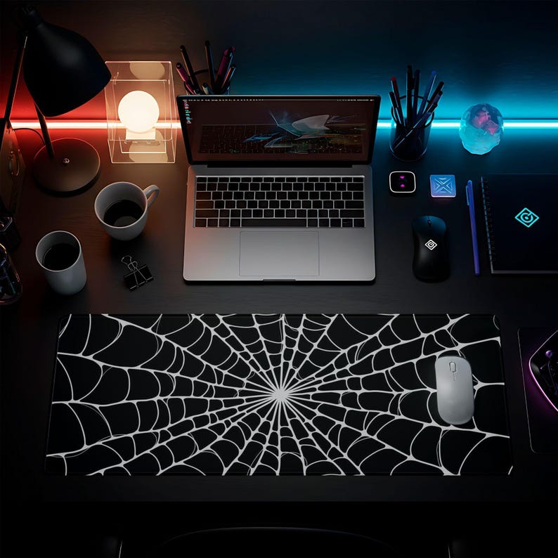 Night Web Desk Pad - Spider Web Design, Large Mouse Mat, 4mm Thick ...