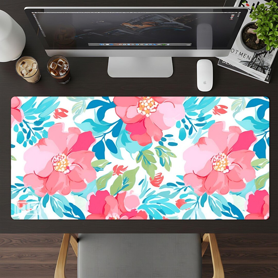 Pastel Flowers Desk Pad, Custom Mouse Pads, Gamers Mouse Pad Decor ...