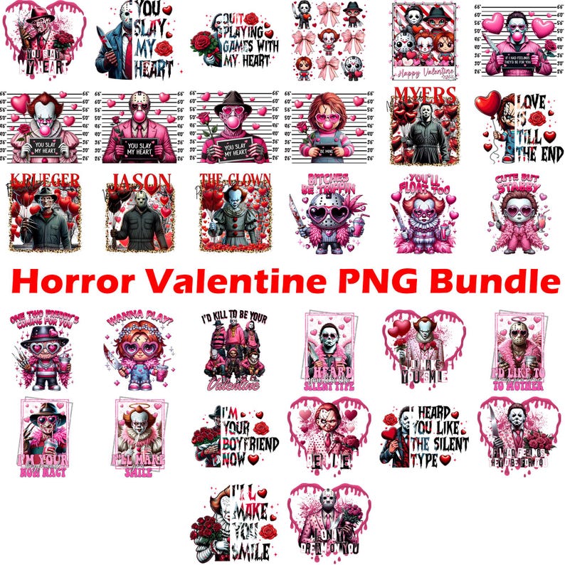 Horror Valentine Png Bundle: Xoxo Heart, Coquette Bow (digital Download ...