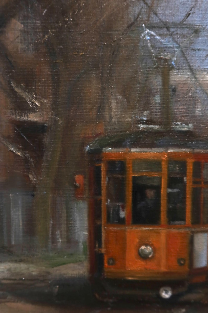 Original Oil Painting Milan Tram, Italian Cityscape Street Scene Canvas ...