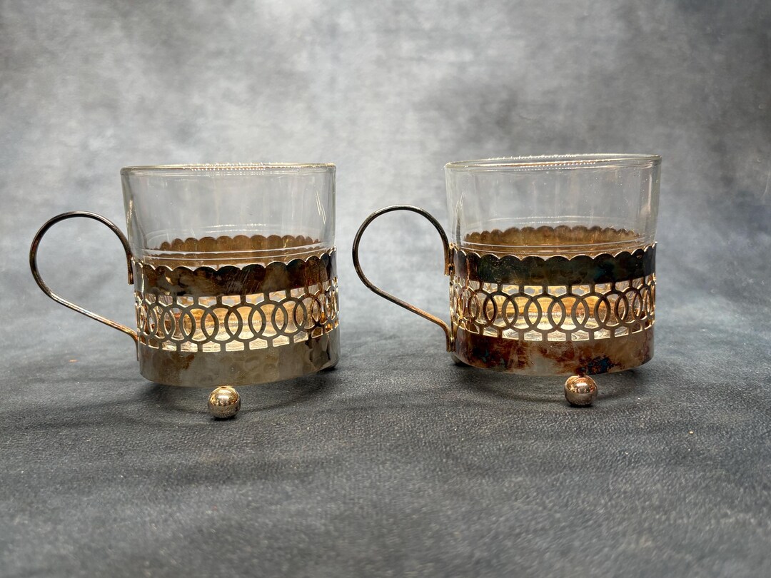 Pair of Duralex Glass Tea Cups / Glasses in Silver Plated Holders - Etsy