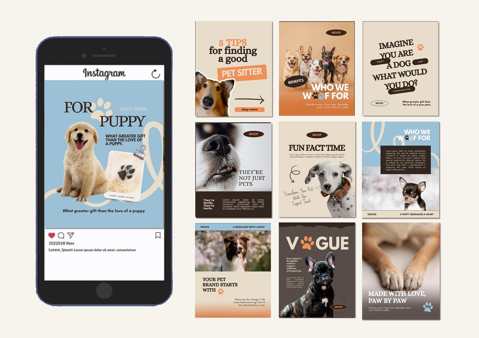 Pet Care Instagram Templates Dog Grooming Social Media Kit | 21 Canva ...