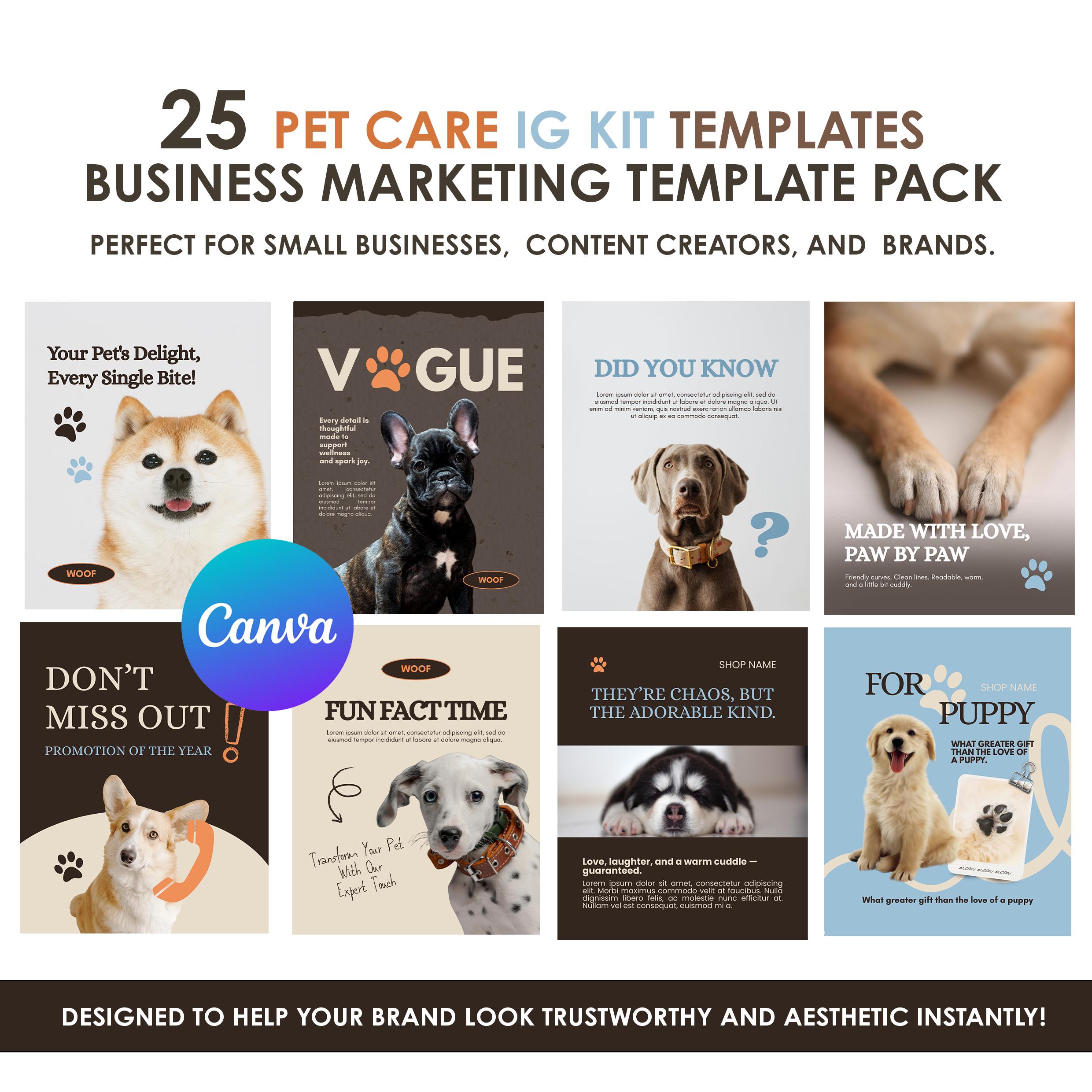 Pet Care Instagram Templates Dog Grooming Social Media Kit | 21 Canva ...