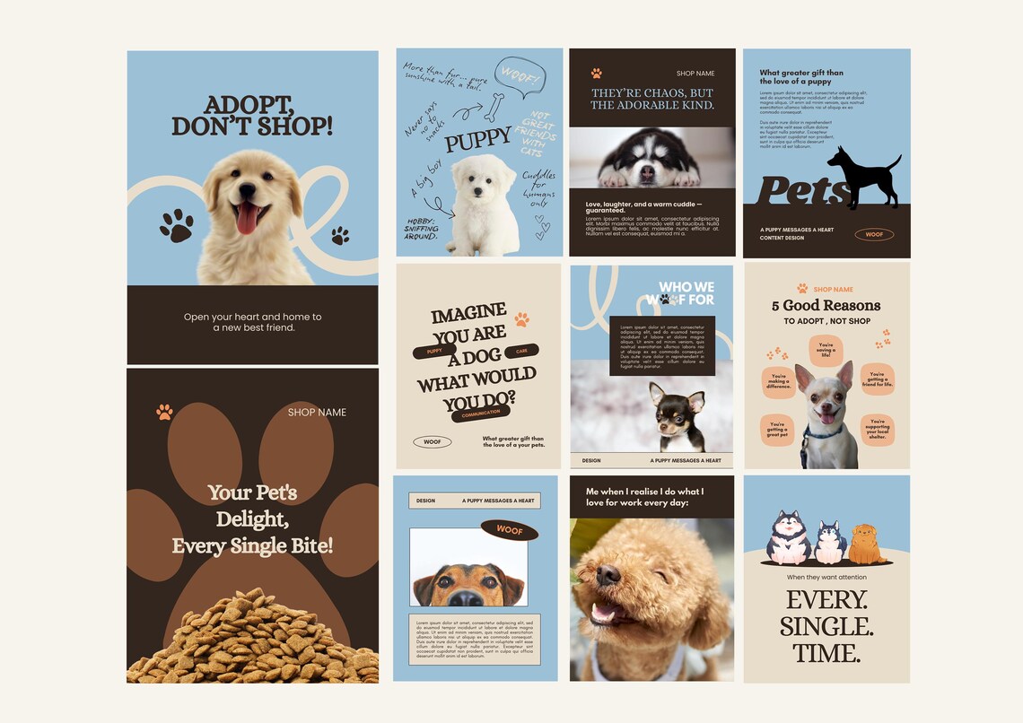 Pet Care Instagram Templates Dog Grooming Social Media Kit | 21 Canva ...