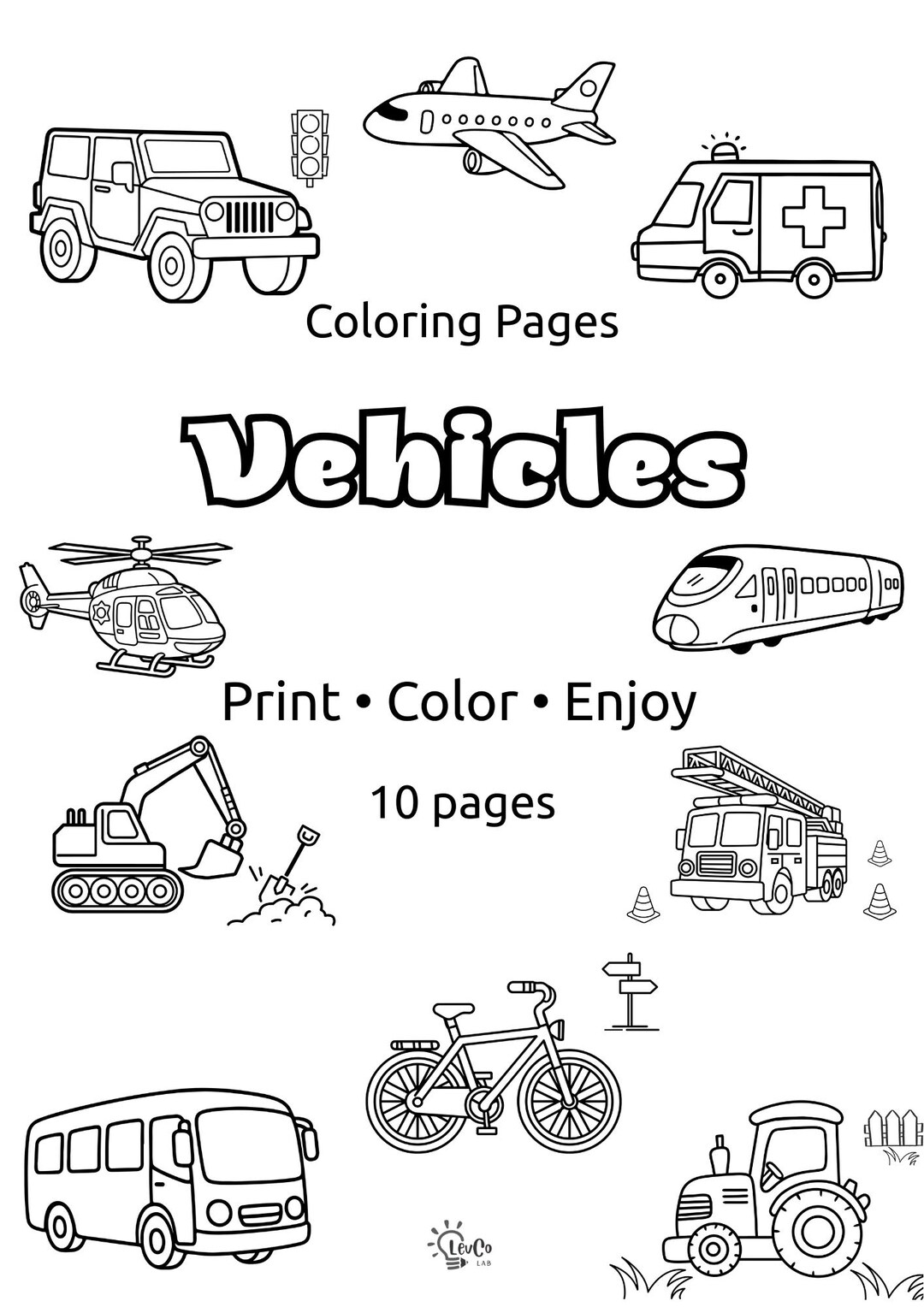 Vehicles Printable Coloring Book – 10 Kids Activity Sheets (PDF) - Etsy