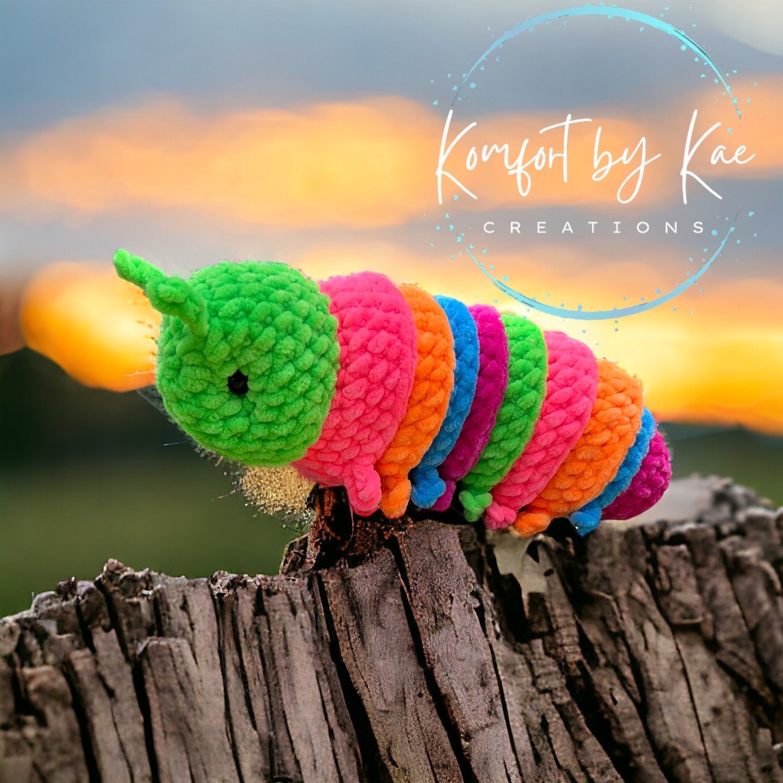 Neon Rainbow Caterpillar Plushie, Movable Crochet Toy, Plush Amigurumi ...