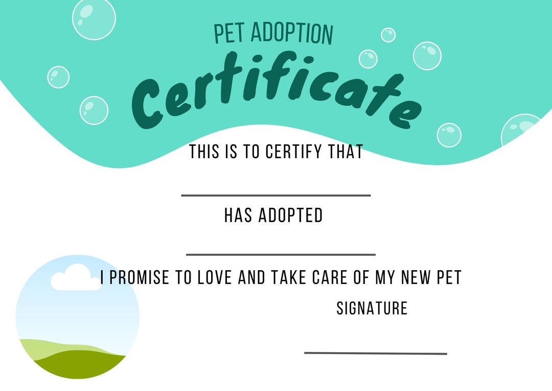 Pet Adoption Certificate Canva Template (digital Download) - Etsy