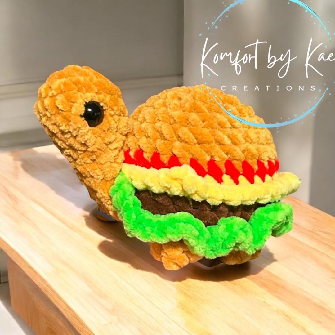 Cheeseburger Turtle Crochet Plush Amigurumi, Gift, Desk Pet, Animal ...