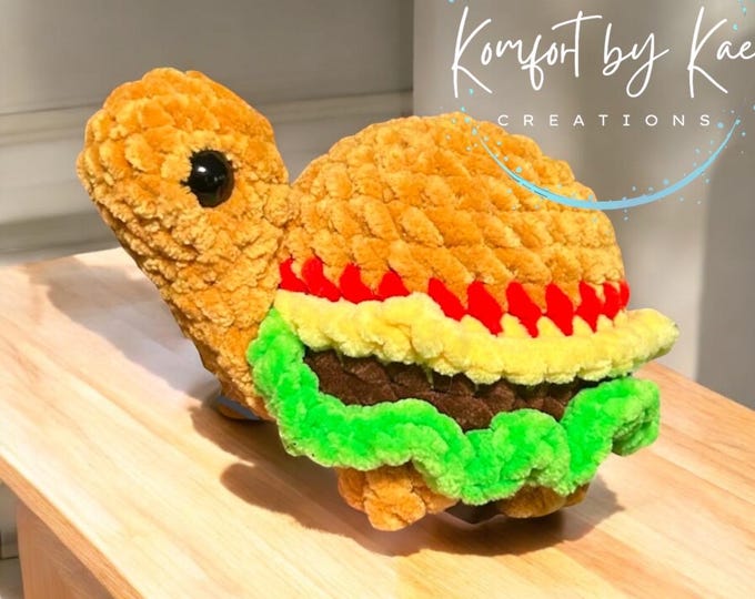 Cheeseburger Turtle Crochet Plush Amigurumi, Gift, Desk Pet, Animal ...