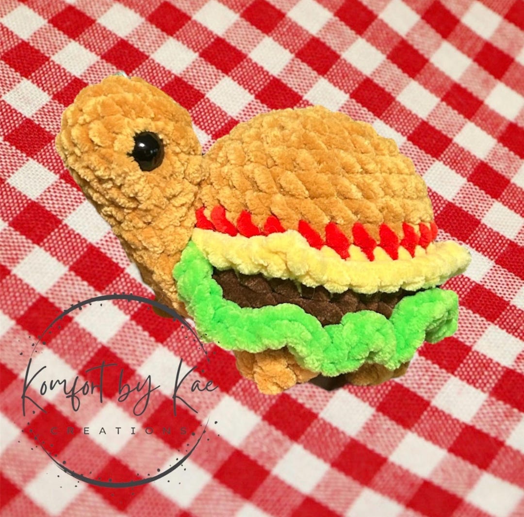 Cheeseburger Turtle Crochet Plush Amigurumi, Gift, Desk Pet, Animal ...