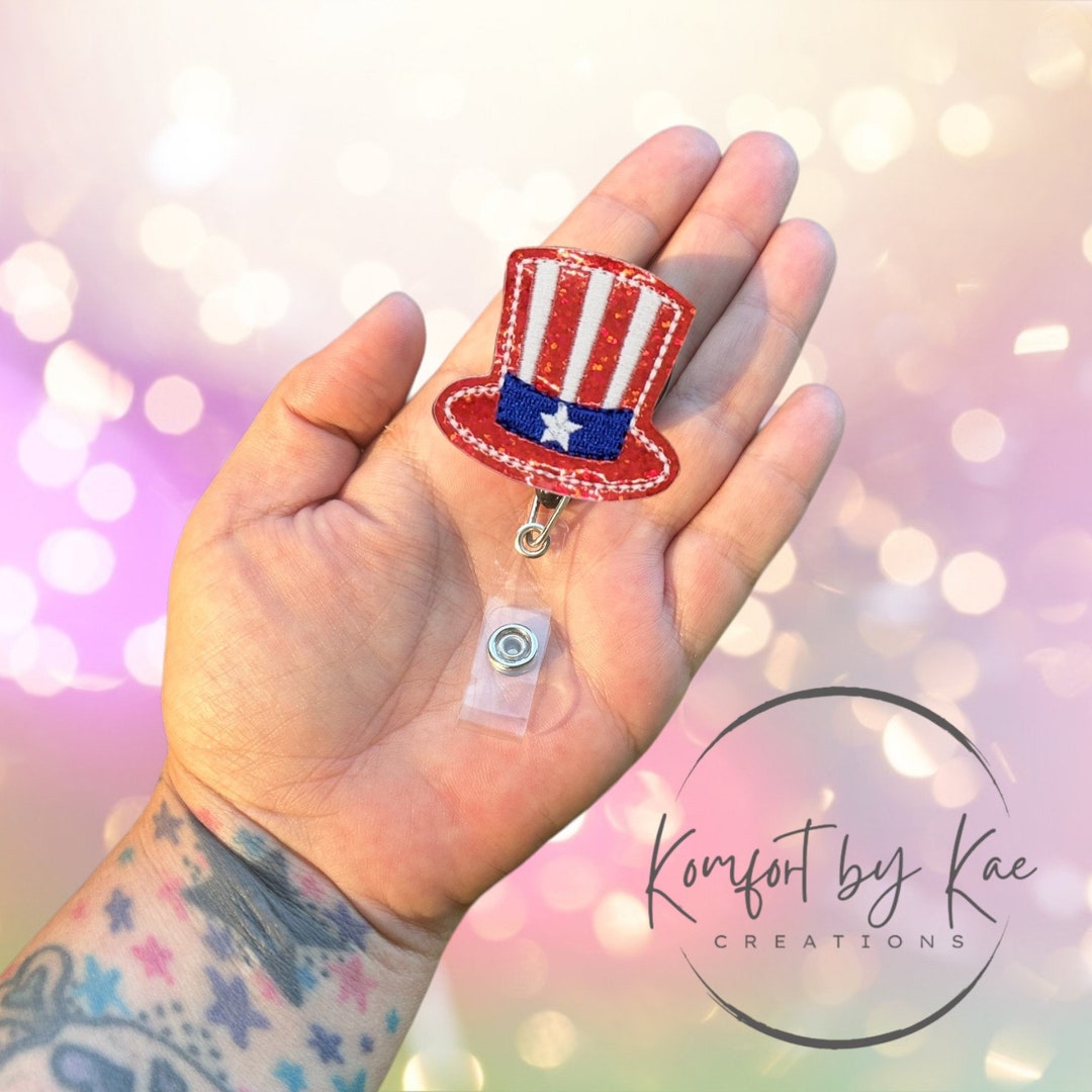 Red Uncle Sam Top Hat Badge Reel-nursing Badge-id Holder-feltie Badge ...