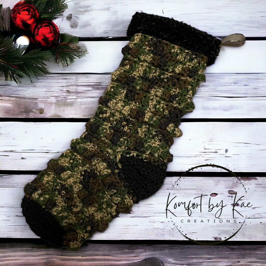 Camo Handmade Crochet Christmas Stocking With Velvet Top - Xmas ...