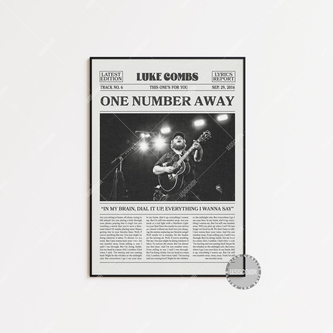 Luke Combs Retro Newspaper Print, One Number Away Poster, One Number ...