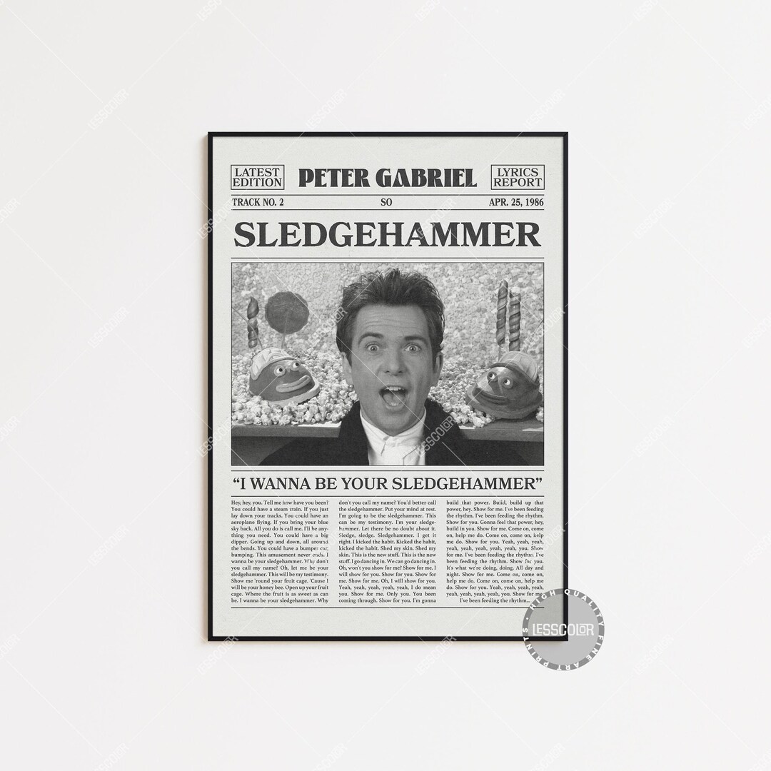 Peter Gabriel Retro Newspaper Print, Sledgehammer Poster, Sledgehammer ...