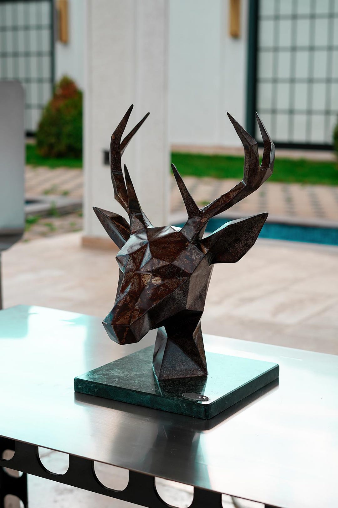 Geometric Metal Deer Sculpture • Modern Industrial Animal Art • Rustic ...