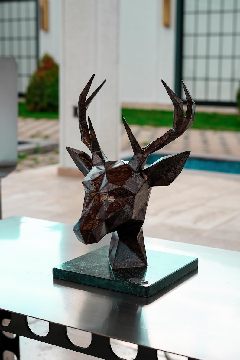 Geometric Metal Deer Sculpture • Modern Industrial Animal Art • Rustic ...