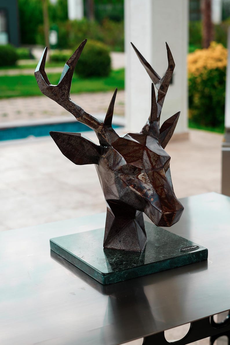 Geometric Metal Deer Sculpture • Modern Industrial Animal Art • Rustic ...
