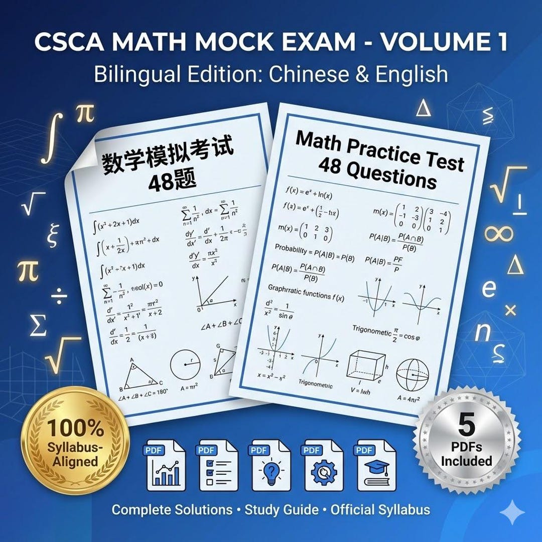 CSCA Math Mock Exam – Vol.1, Chinese + English (PDF) | Math Worksheets ...